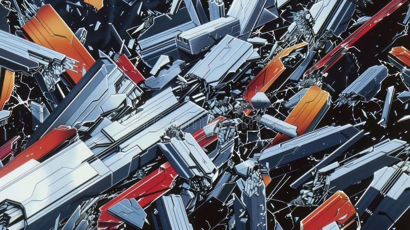 A Futuristic Scene Depicting Fragmented, Angular Structures in a Cosmic ...