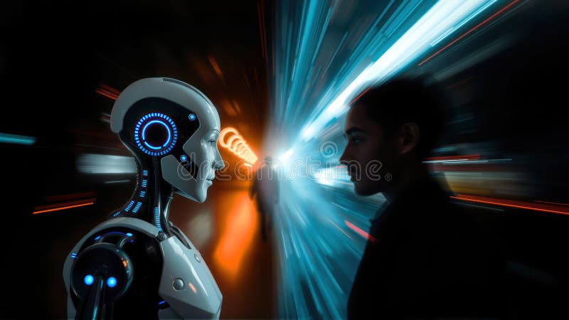 Robot and Human Facing Each Other. AI Generation Stock Photo - Image of ...