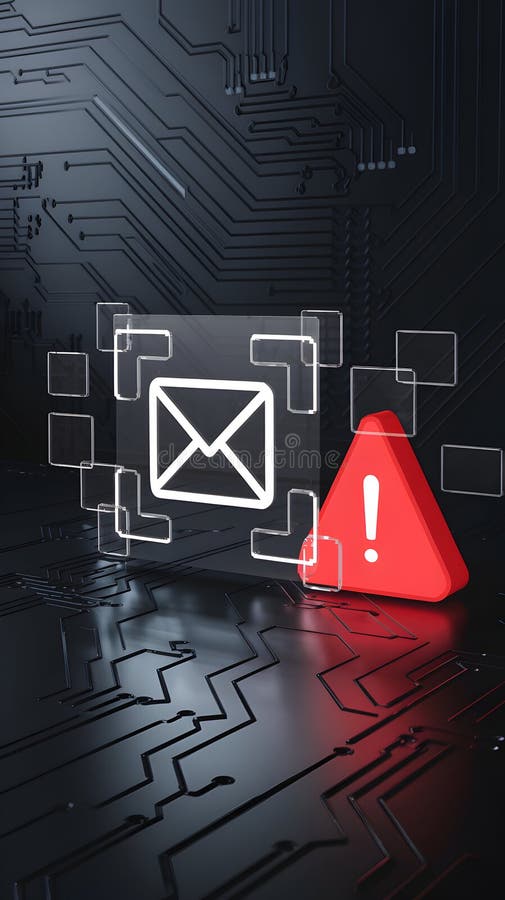 Envelope with Red Alert, Intricate Circuitry, High Tech Communication ...