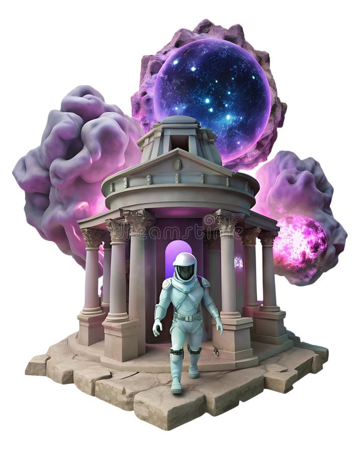 Astronaut Discovers an Ancient Floating Temple in Deep Space Stock ...