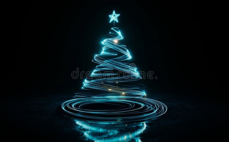 A Futuristic Scene Featuring a Bright Digital Christmas Tree ...
