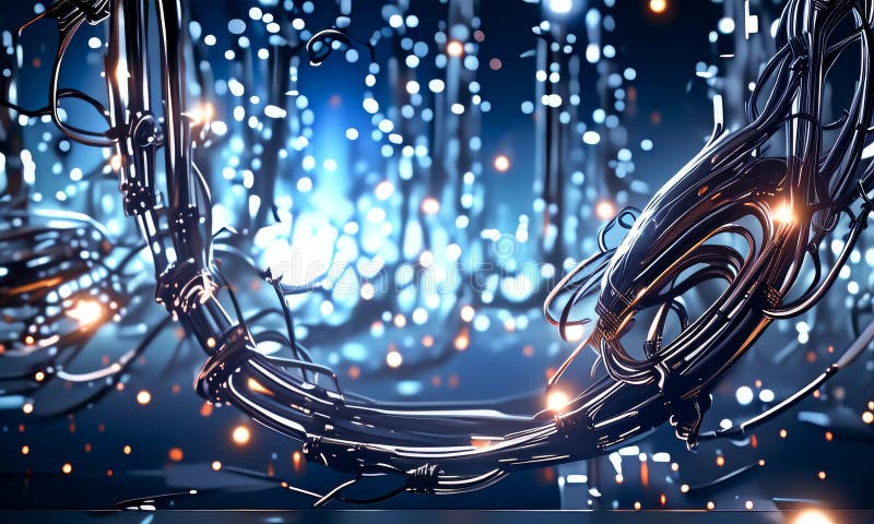 Futuristic Network of Glowing Cables and Lights Stock Image - Image of ...