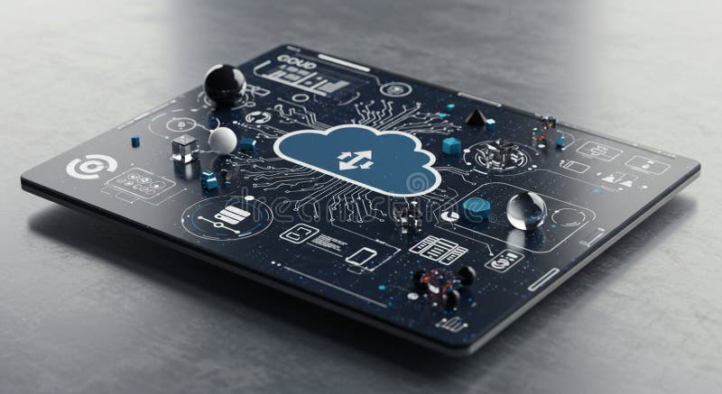 Futuristic Scene Featuring a Digital Tablet with a Dark, Stylized ...