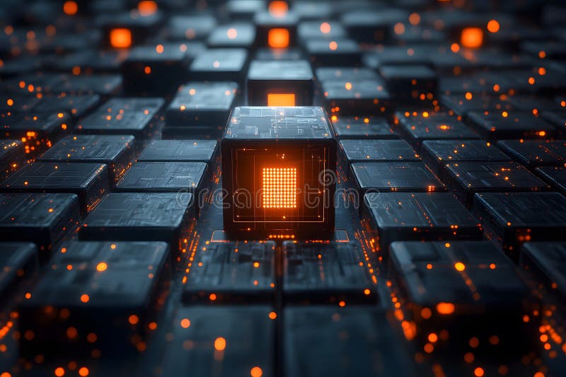 Futuristic Technology Concept with Glowing Orange Circuit Blocks for ...