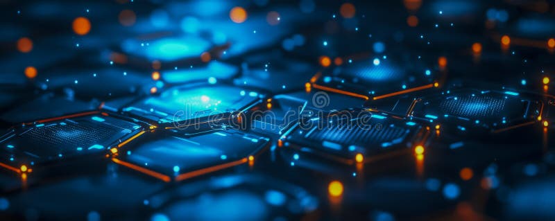 Futuristic Hexagonal Circuitry with Glowing Blue and Orange Lights for ...