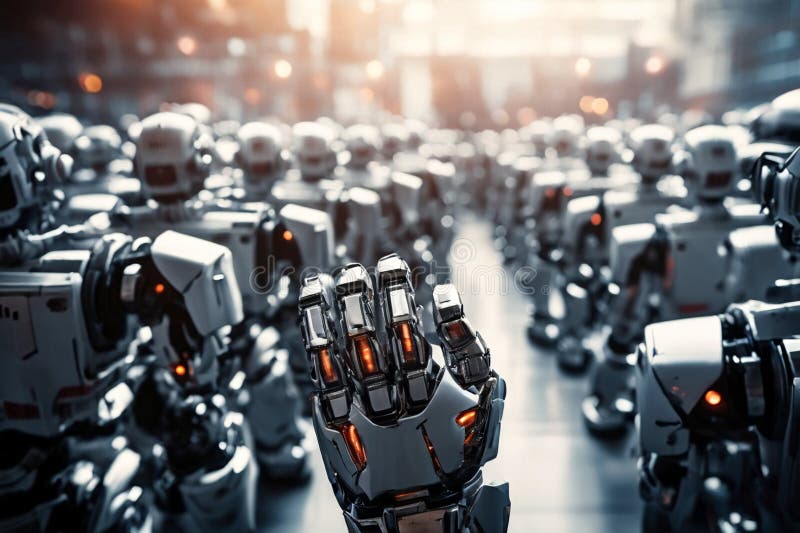 Robotic Army Marching in a Technological World Stock Illustration ...