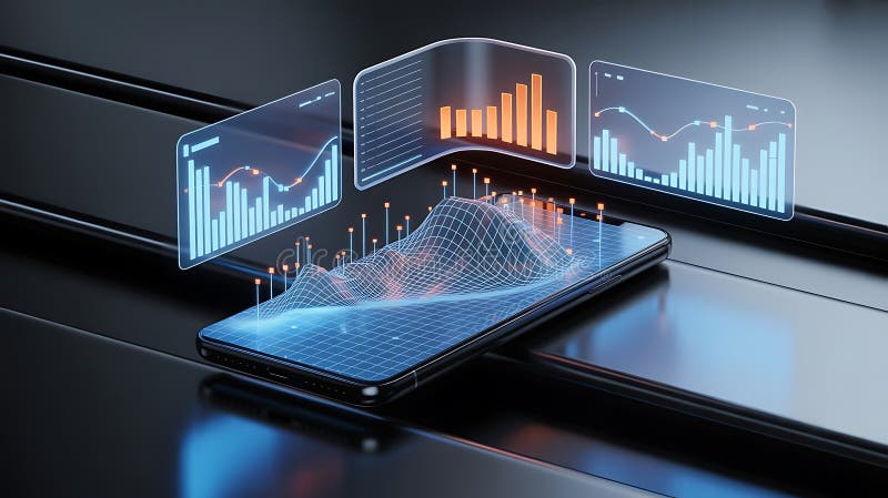 Futuristic Data Visualization on Smartphone Screens Stock Illustration - Illustration of ...