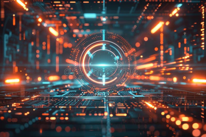 A Futuristic Scene with Glowing Lights and Circles Creating a Vibrant ...