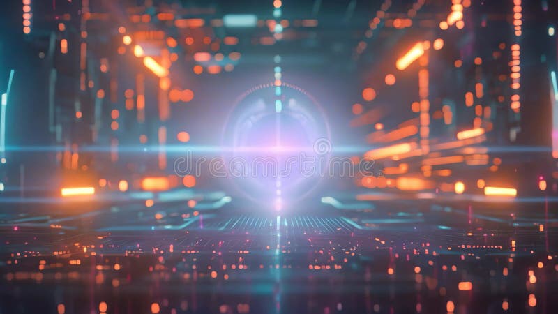 A Futuristic Scene with Glowing Lights and Circles Creating a Vibrant ...