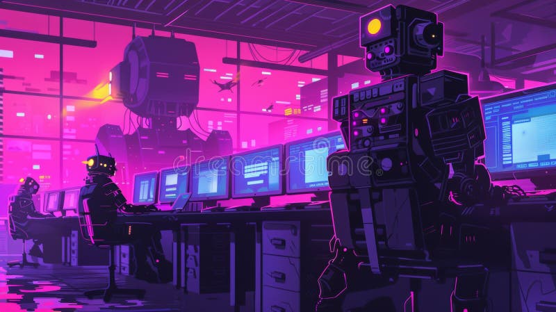 A Futuristic Scene of a Man Sitting at His Computer Desk, AI Stock ...