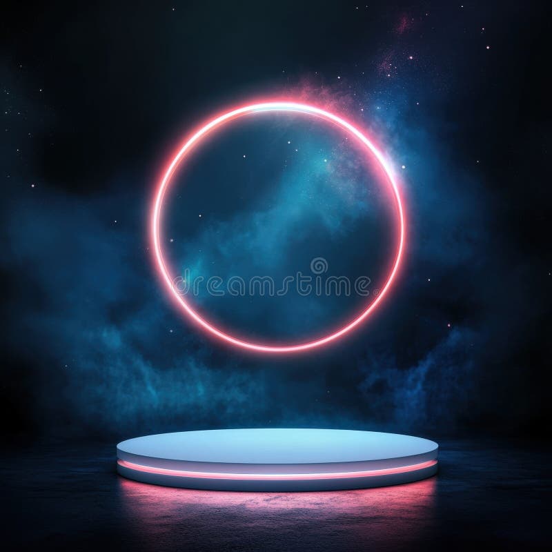 Neon Ring and Podium in Outer Space. Stock Illustration - Illustration ...
