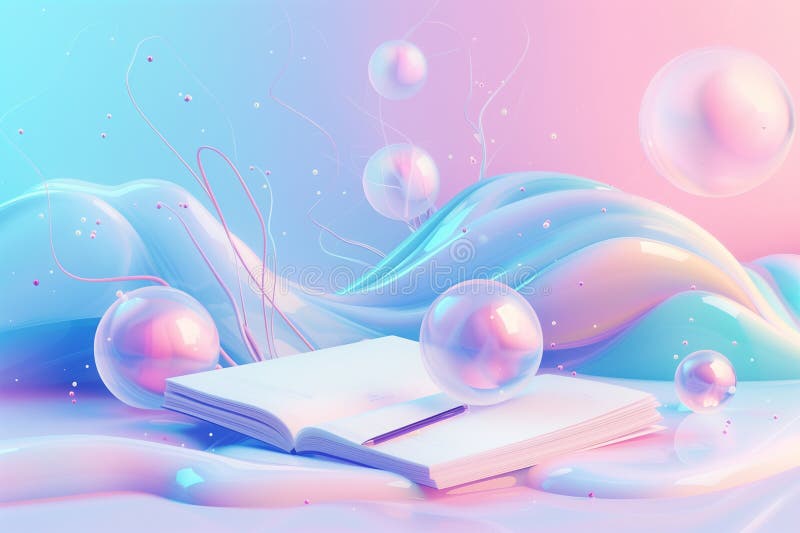 Futuristic Scene Open Book on Surreal Creativity Imagination Background ...