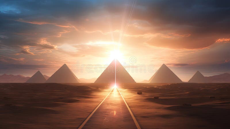 A Futuristic Scene with Pyramids and a Neon Light Pathway, Blending ...