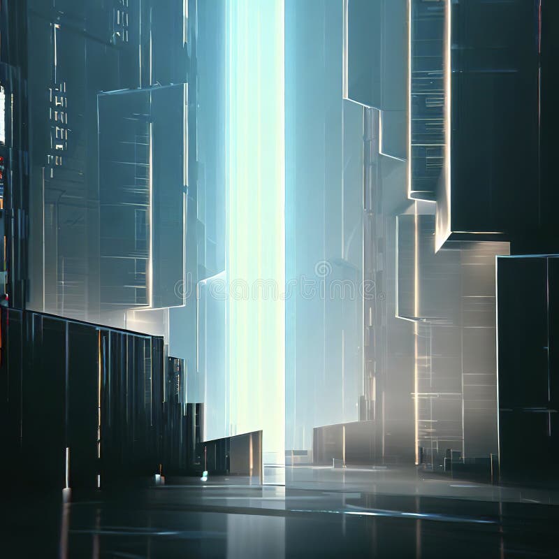 Futuristic Scene with Skyscrapers Stock Illustration - Illustration of ...
