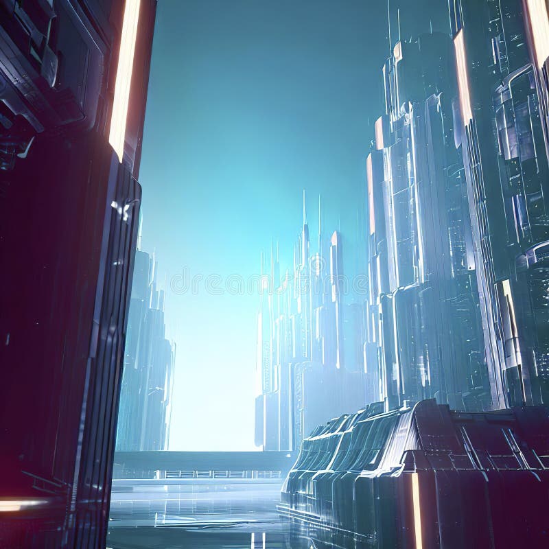 Futuristic Scene with Skyscrapers Stock Illustration - Illustration of ...