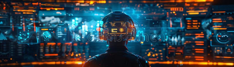 A Futuristic Scenes of a Person Wearing a Virtual Headset, Immersed in ...
