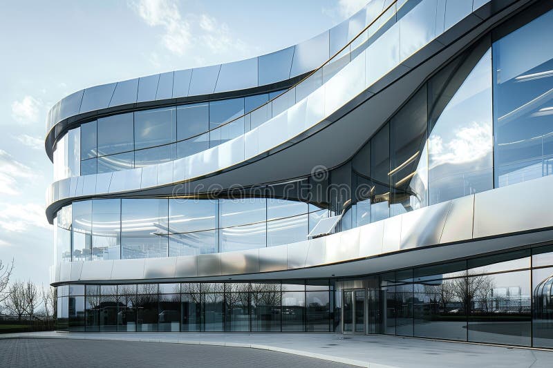 A Futuristic School Building with a Sleek Metallic Surface, a ...