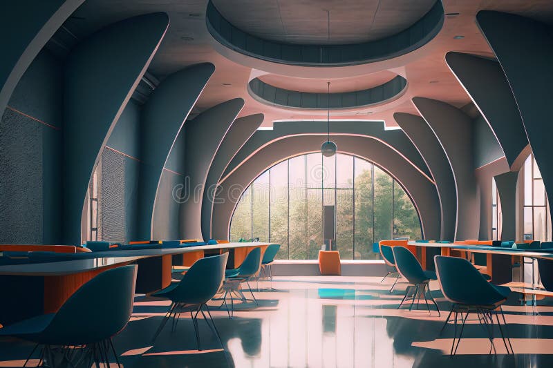 Futuristic School Interior, Ai Illustration. Futuristic University ...