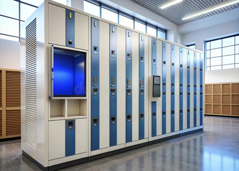 A Futuristic School Locker with a Built-in Screen for Digital Notes ...