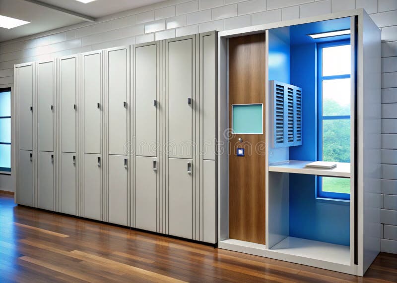 A Futuristic School Locker with a Built-in Screen for Digital Notes ...