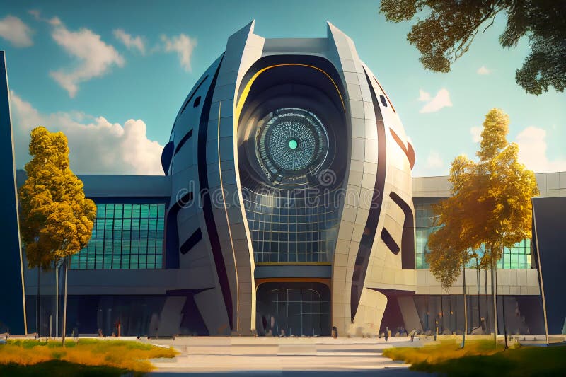 Futuristic School Building, Ai Illustration. Futuristic University ...