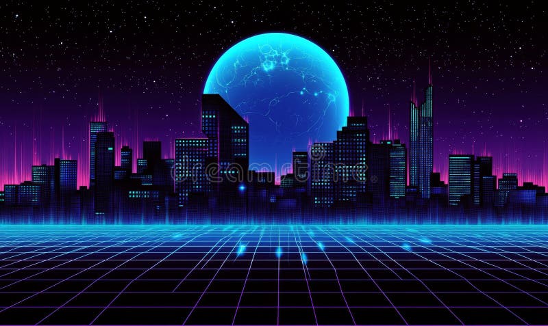 A Futuristic Sci-fi Backdrop Featuring an Abstract Blue Night City ...