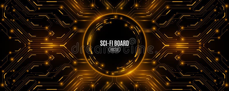 Futuristic Sci-fi Banner with Glowing Circuit Board. Hi-tech CPU Panel ...