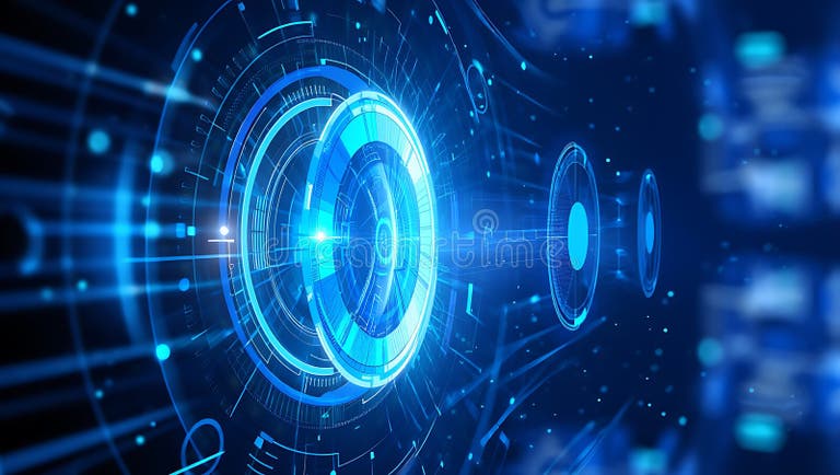 Futuristic Sci Fi Blue Digital Technology Interface with Data Visualization and Network ...