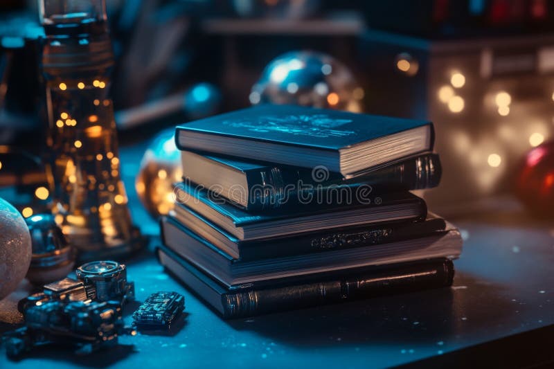 Futuristic Sci-Fi Books and Gadgets Stock Illustration - Illustration ...