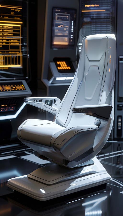 Futuristic Sci Fi Captain S Chair with Interactive Displays in a Spacecraft Interior Design ...