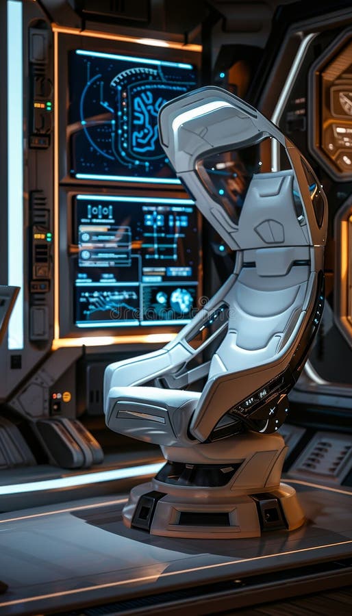 Futuristic Sci Fi Captain S Chair with Interactive Displays in a ...
