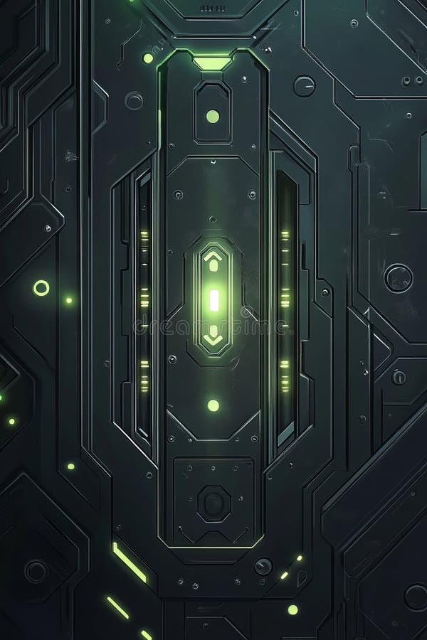 Futuristic Sci-Fi Circuit Board with Glowing Green Elements and ...