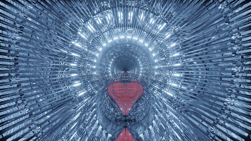 Futuristic Sci-fi Circular Metal Frame Tunnel with a Mesh Ball and Red ...
