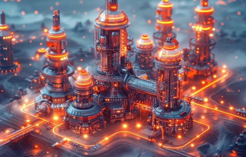 Futuristic SciFi Cityscape with Glowing Neon Lights and Advanced ...