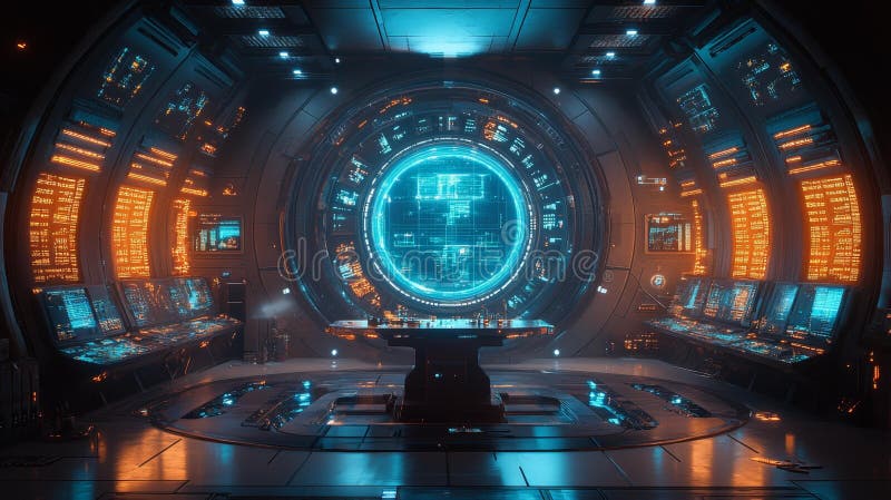 Futuristic Sci-Fi Control Room with Circular Interface Generative AI ...