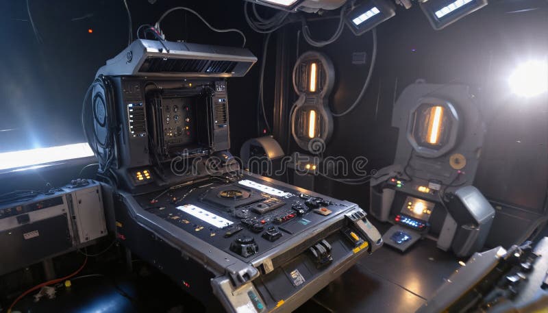 Futuristic Sci-Fi Control Room Console Stock Image - Image of screens ...