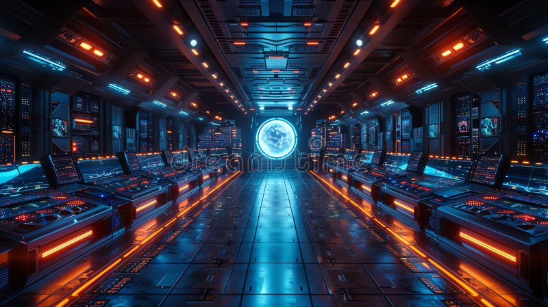 Futuristic Reactor Control Room with Glowing Machinery and Neon ...