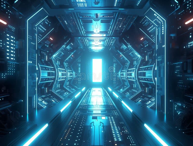 Futuristic Sci-Fi Corridor with Glowing Lights Stock Image - Image of ...