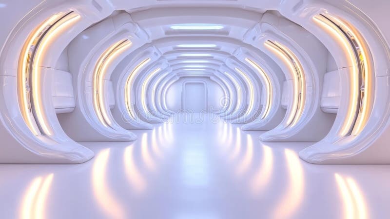 Futuristic White Sci-Fi Corridor with Glowing Lights and Sleek Design Stock Illustration ...