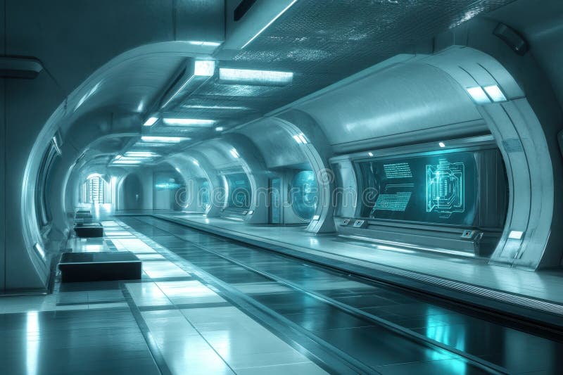 Futuristic Sci-fi Corridor with Glowing Walls and Advanced Technology ...