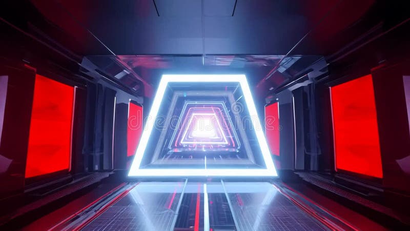 A Futuristic, Sci-fi Corridor with Glowing White Neon Lights Framing a ...