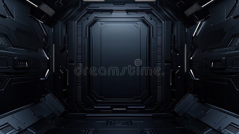 Futuristic Sci-fi Corridor with Metallic Interior and Dim Lighting ...