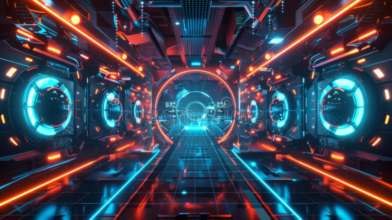 Futuristic Sci-Fi Corridor with Neon LED Lights and Advanced Technology Stock Photo - Image of ...