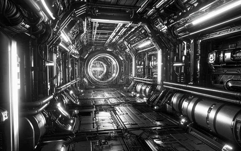 Futuristic Sci-fi Corridor with Sleek Metal Walls, Illuminated by ...