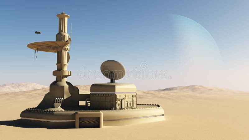 Futuristic Sci-Fi Desert Outpost Building Stock Illustration ...