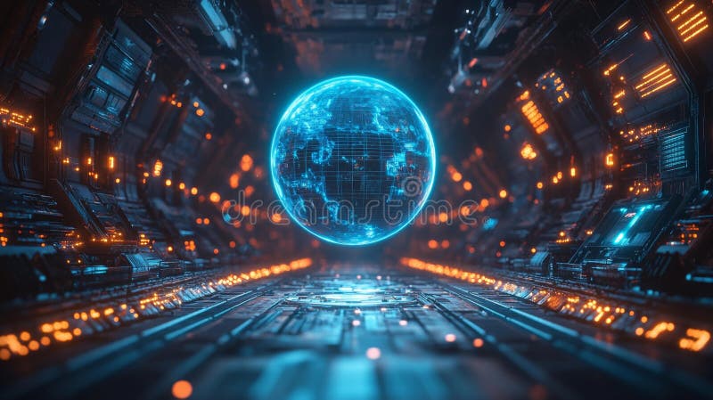 Futuristic Sci-Fi Digital Globe in High-Tech Spacecraft Generative AI ...