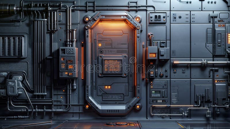 Futuristic Sci Fi Door Design with Complex Mechanisms and Holographic ...