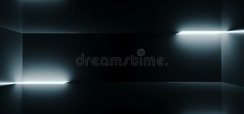 Futuristic Sci Fi Empty Dark Room with Reflection and Glowing Li Stock ...