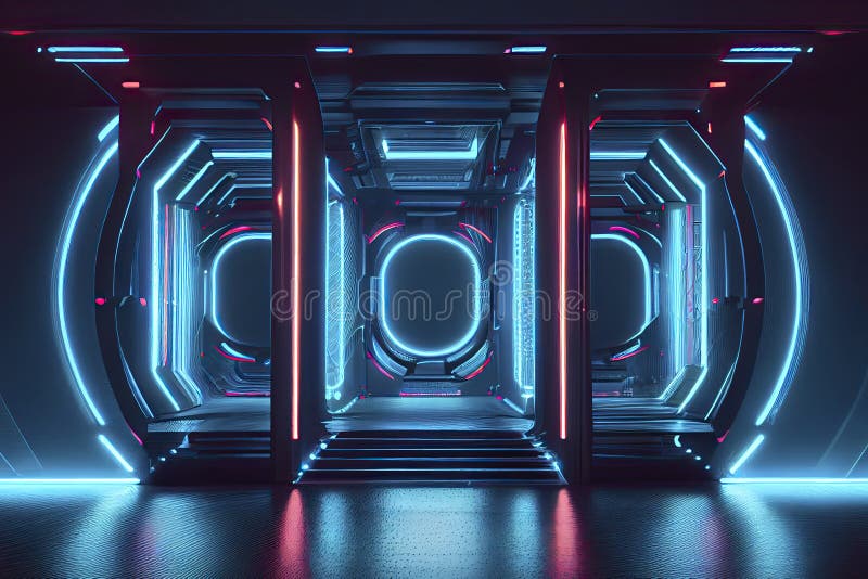 Futuristic Sci-Fi Empty Stage Neon Glowing Lights, Abstract Background ...