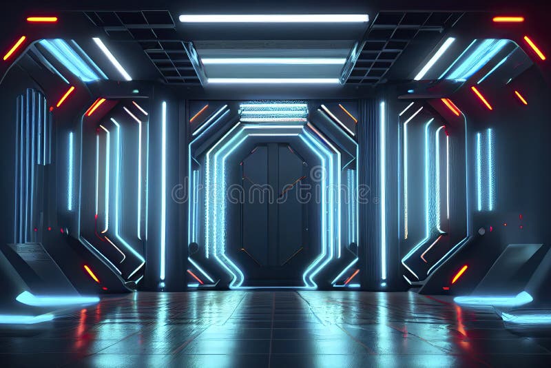Futuristic Sci-Fi Empty Stage Neon Glowing Lights, Abstract Background ...